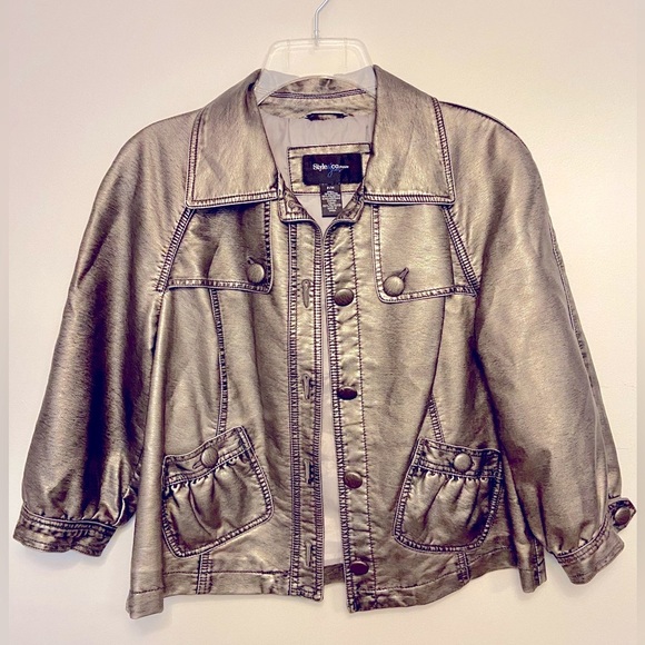 Style & Co. | Jackets & Coats | Shiny Chrome Faux Leather Jacket Petite ...